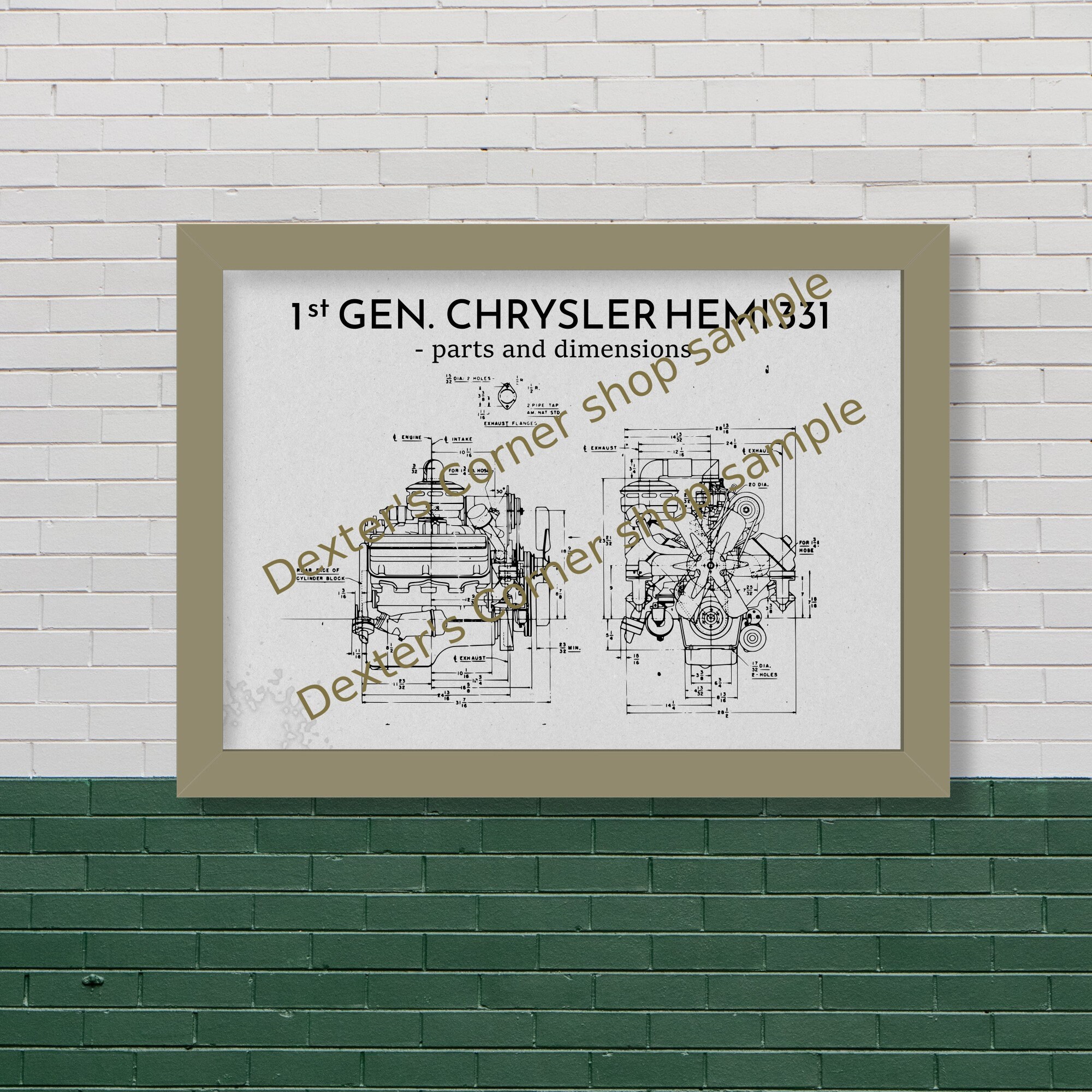 First Gen Chrysler Hemi 331 Hemi Engine Mechanical Drawing Wall ...