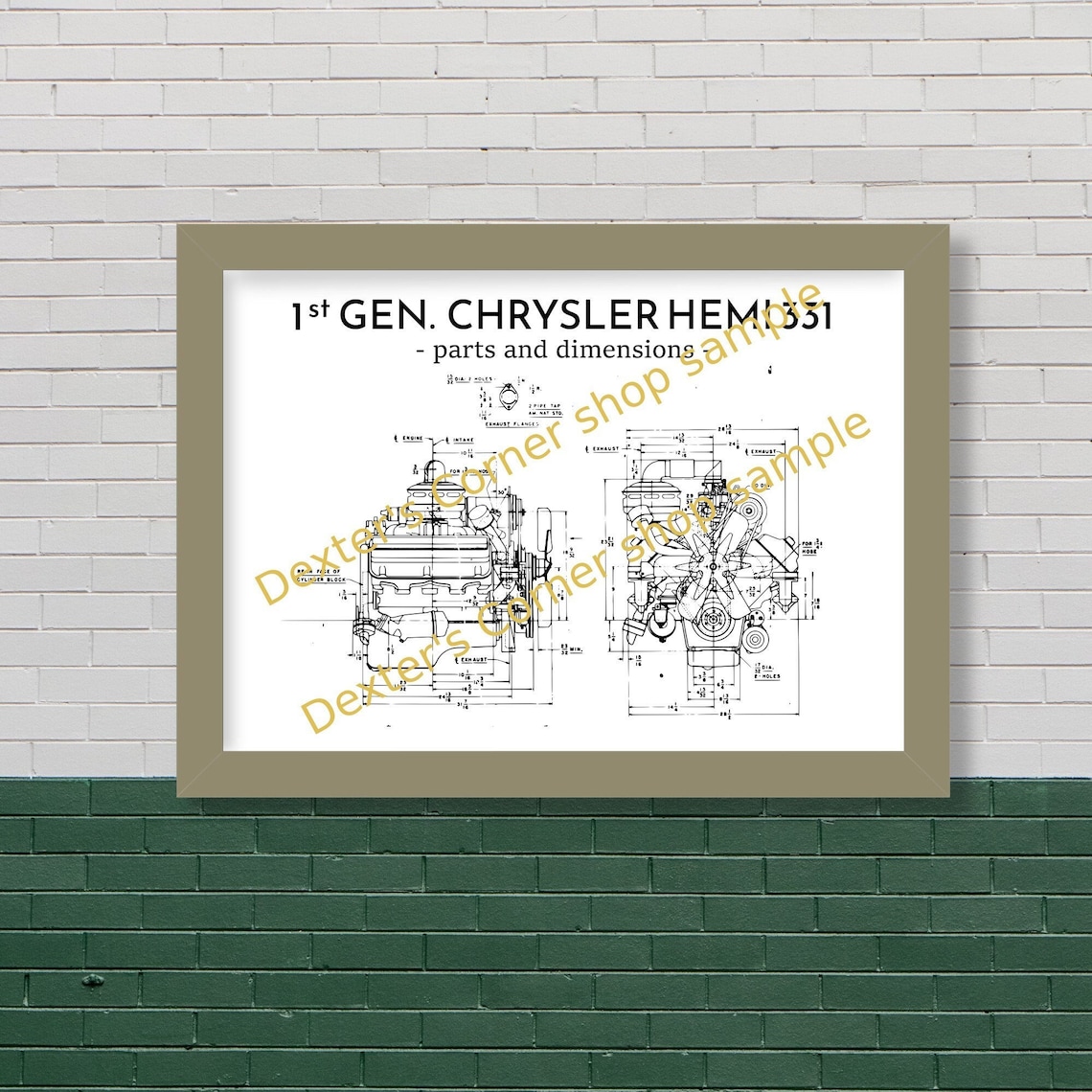 First Gen Chrysler Hemi 331 Hemi Engine Mechanical Drawing Wall ...