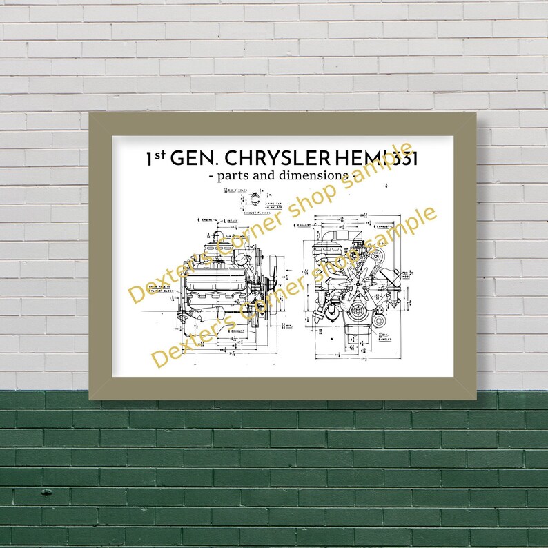 First Gen Chrysler Hemi 331 Hemi Engine Mechanical Drawing Wall ...