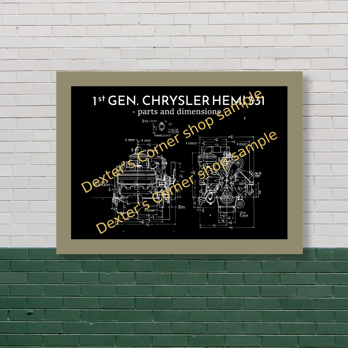 First Gen Chrysler Hemi 331 Hemi Engine Mechanical Drawing Wall ...