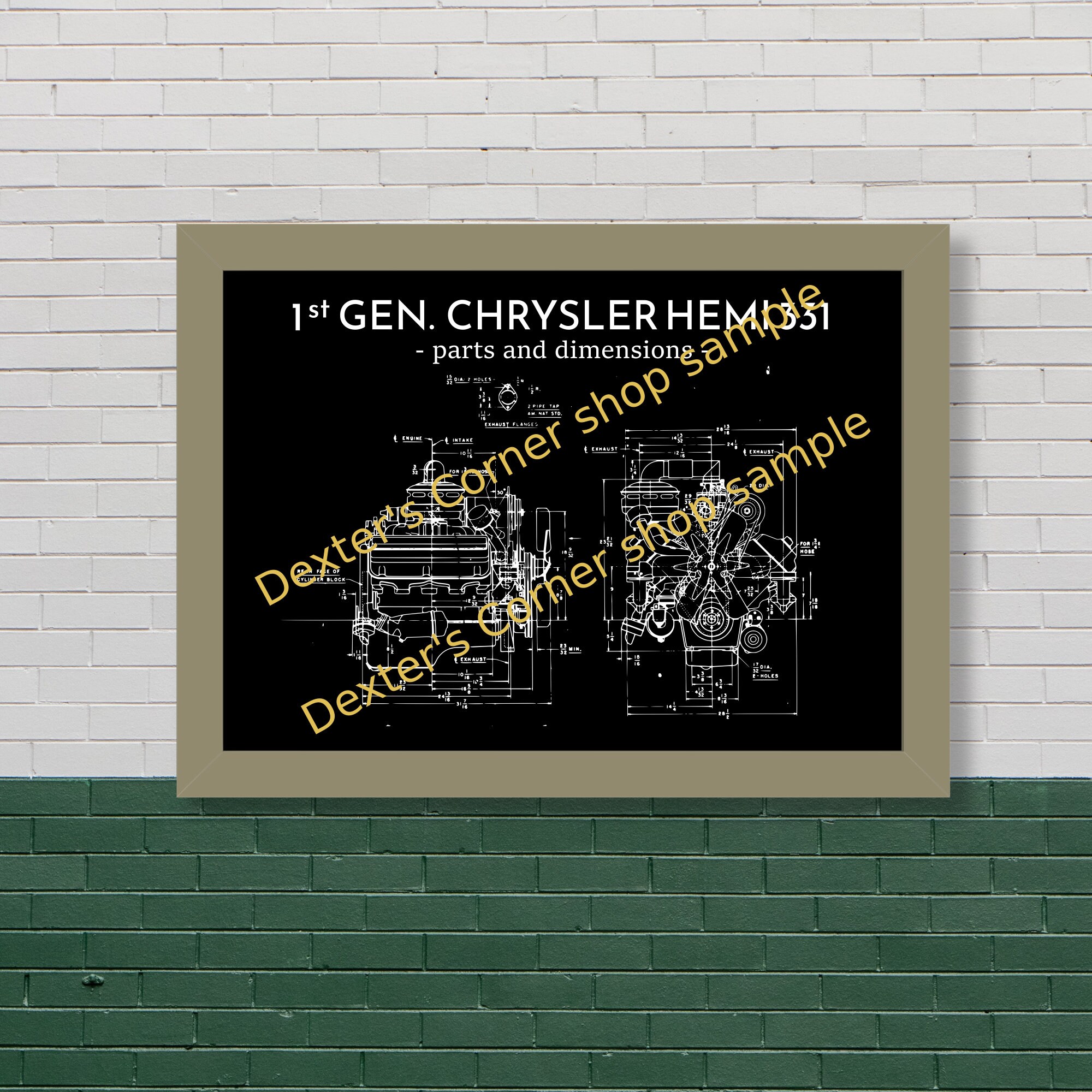 First Gen Chrysler Hemi 331 Hemi Engine Mechanical Drawing Wall ...