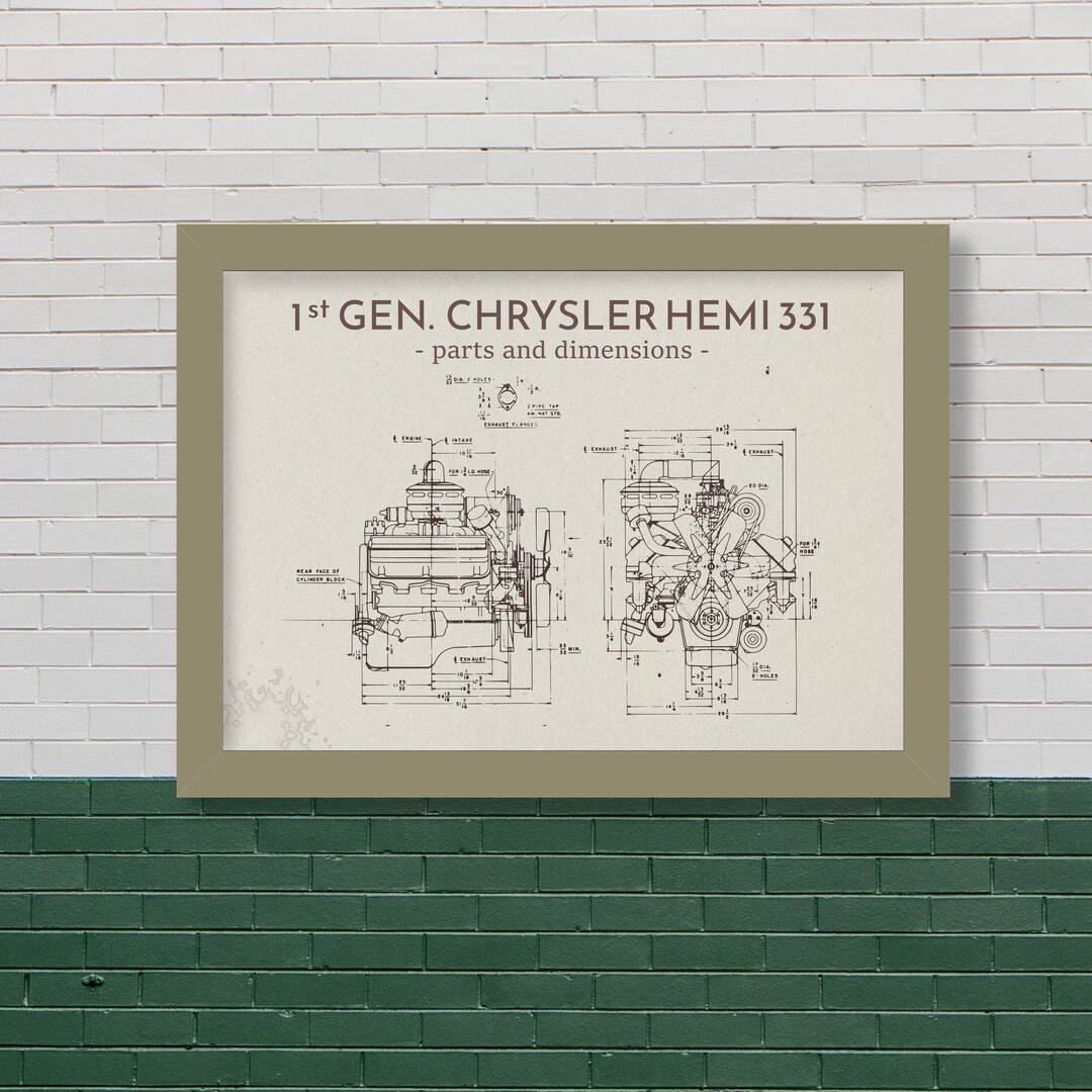 First Gen Chrysler Hemi 331 - Hemi Engine - Mechanical Drawing Wall ...