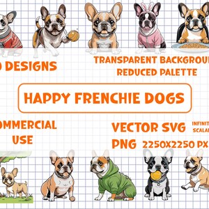 Happy Frenchie Dogs - Vector SVG Clipart, 20 Reusable Images for ...