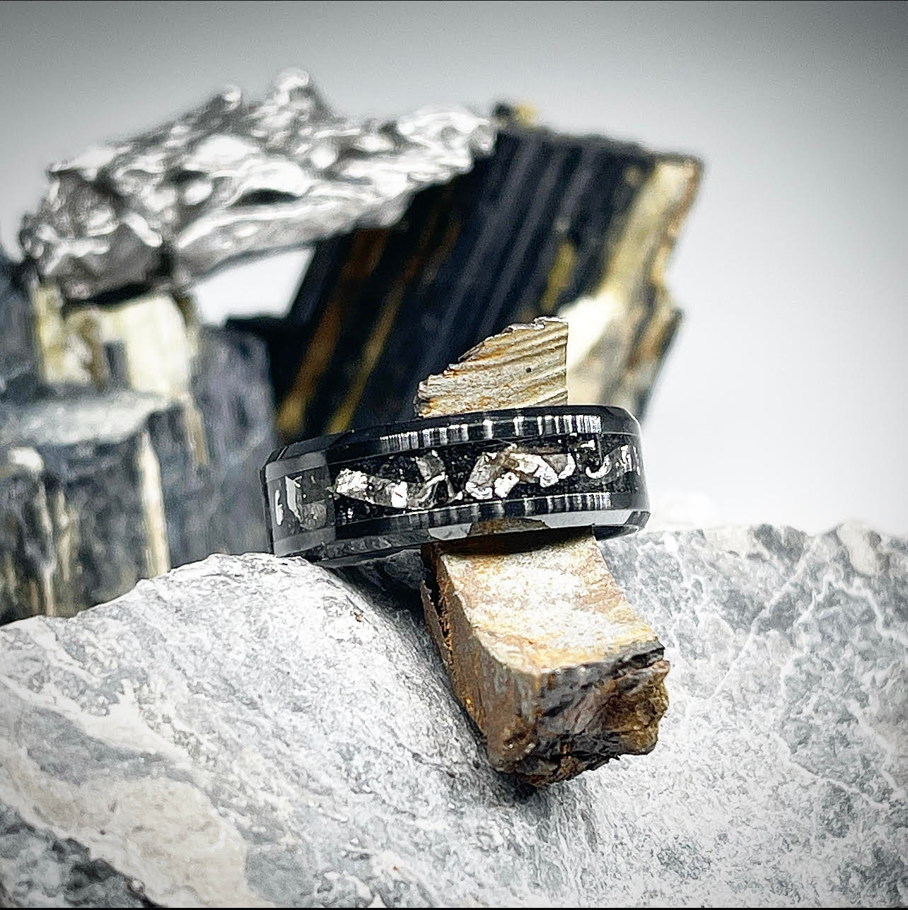 Meteorite Ring, Men's Meteorite Ring, Alternative Metal Band, Genuine ...