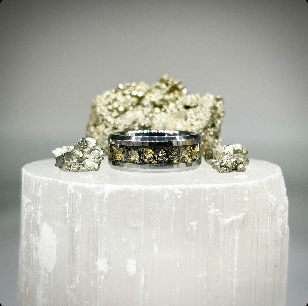 Gold Dust Ring, Pyrite and 24k Gold Flake Ring, Pyrite Jewelry, Fools ...