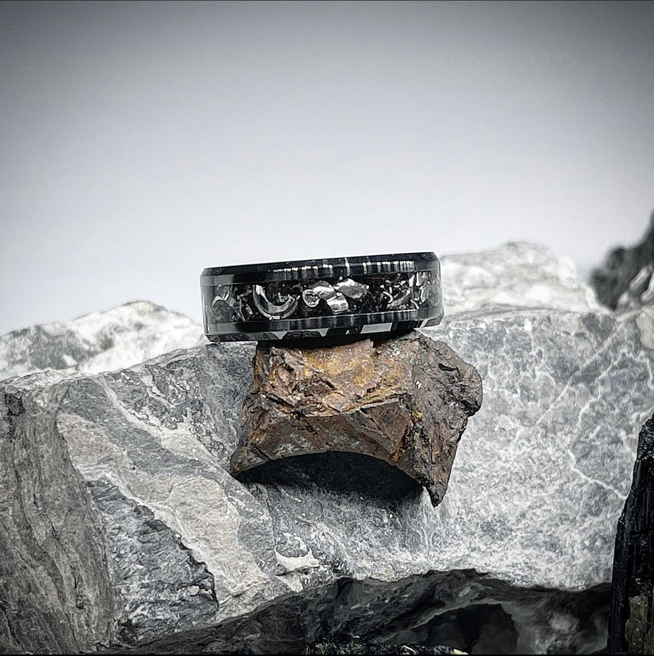 Meteorite Ring, Men's Meteorite Ring, Alternative Metal Band, Genuine ...