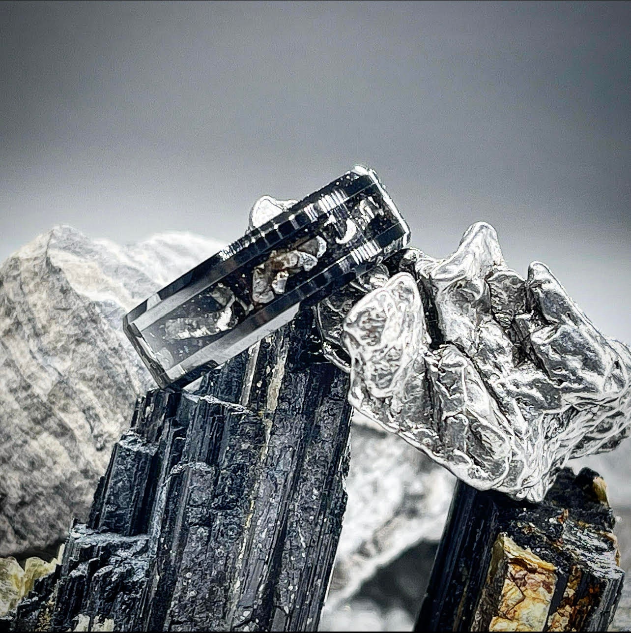 Meteorite Ring, Men's Meteorite Ring, Alternative Metal Band, Genuine ...