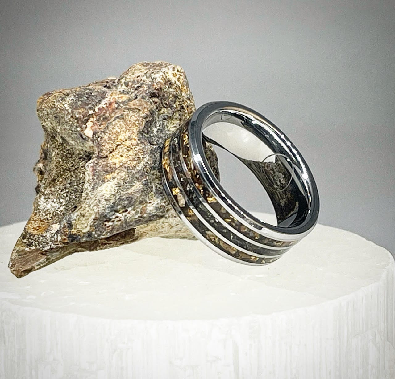 Dinosaur Bone and Meteorite Ring, T. Rex Bone, Triceratops Bone, Fossil ...