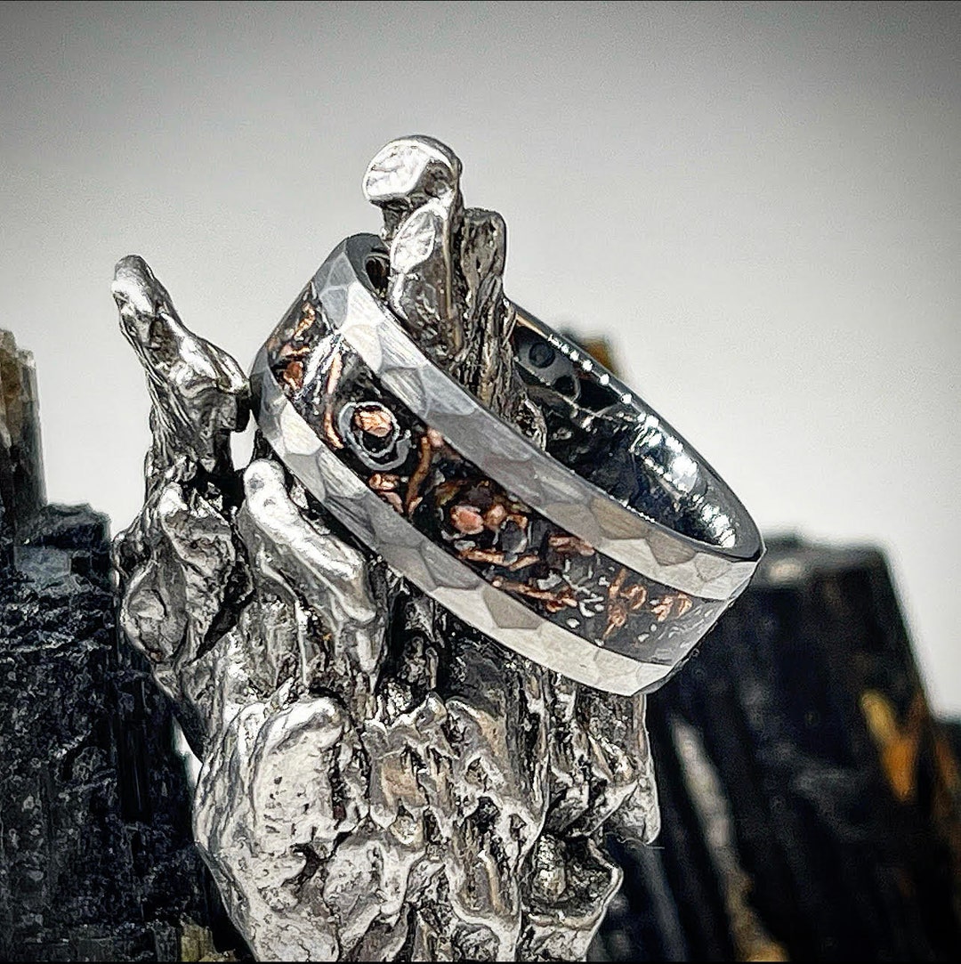 Copper and Meteorite Ring, Men's Meteorite Ring, Alternative Metal Band ...