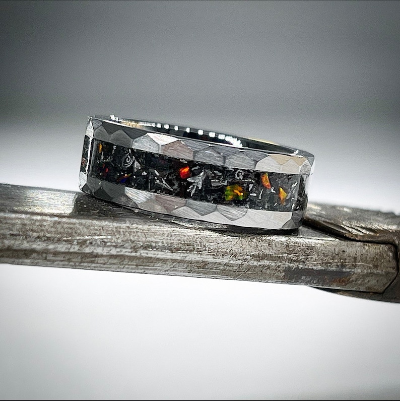 Japanese Samurai Sword Fragment Ring, Mens Hammered Tungsten Band ...