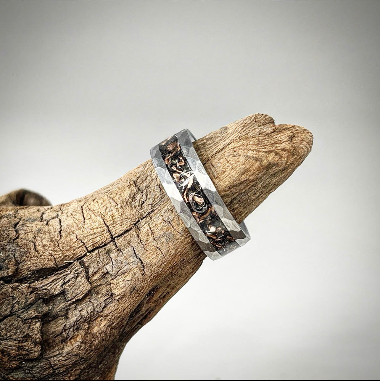 Copper and Meteorite Ring, Men's Meteorite Ring, Alternative Metal Band ...
