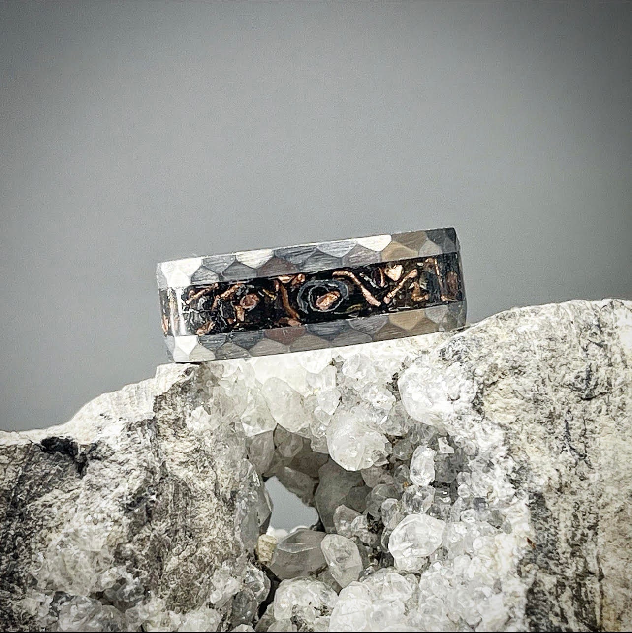 Copper and Meteorite Ring, Men's Meteorite Ring, Alternative Metal Band ...