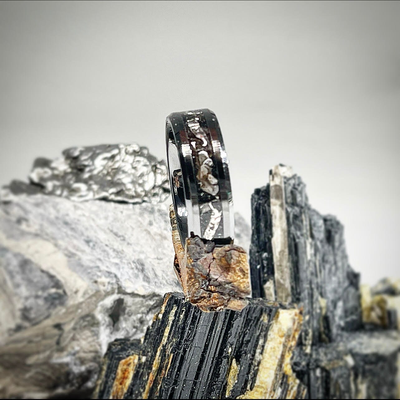 Meteorite Ring, Men's Meteorite Ring, Alternative Metal Band, Genuine ...