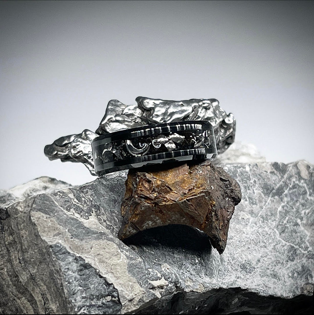 Meteorite Ring, Men's Meteorite Ring, Alternative Metal Band, Genuine ...