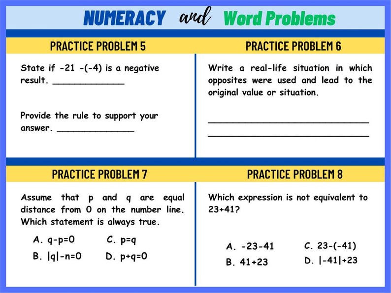 Numeracy| Integers and Fractions | Numeracy Properties | 5th-8th Grade ...
