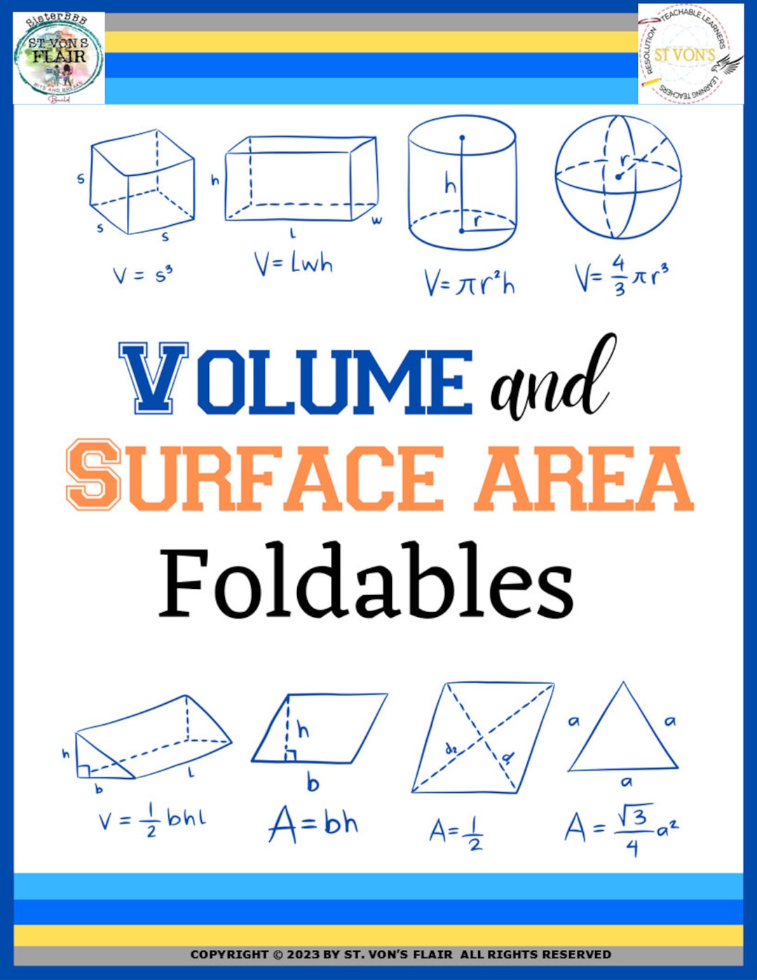 Volume and Surface Area Foldables: 3D Shapes, Word Problems (PDF), 5th ...