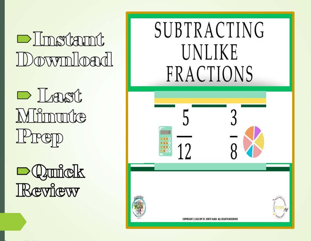 Subtracting Unlike Fractions Worksheet Fractions Printable Fractions ...