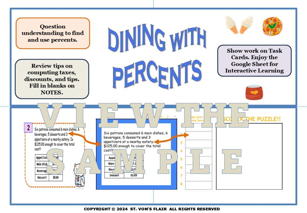 Percent Equations | Menu Activity | Digital Shopping Escape |discount ...