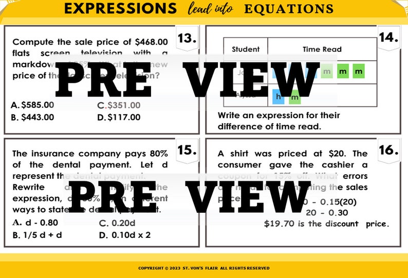 Expressions Lead Into Equations 5th-9th Grade Math Applicationspre ...