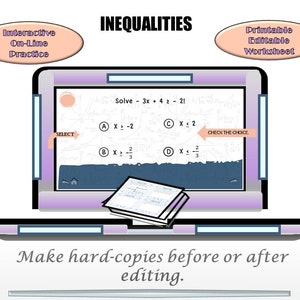 Inequalities on the Number Line: Algebra Problems (PDF) and Interactive ...