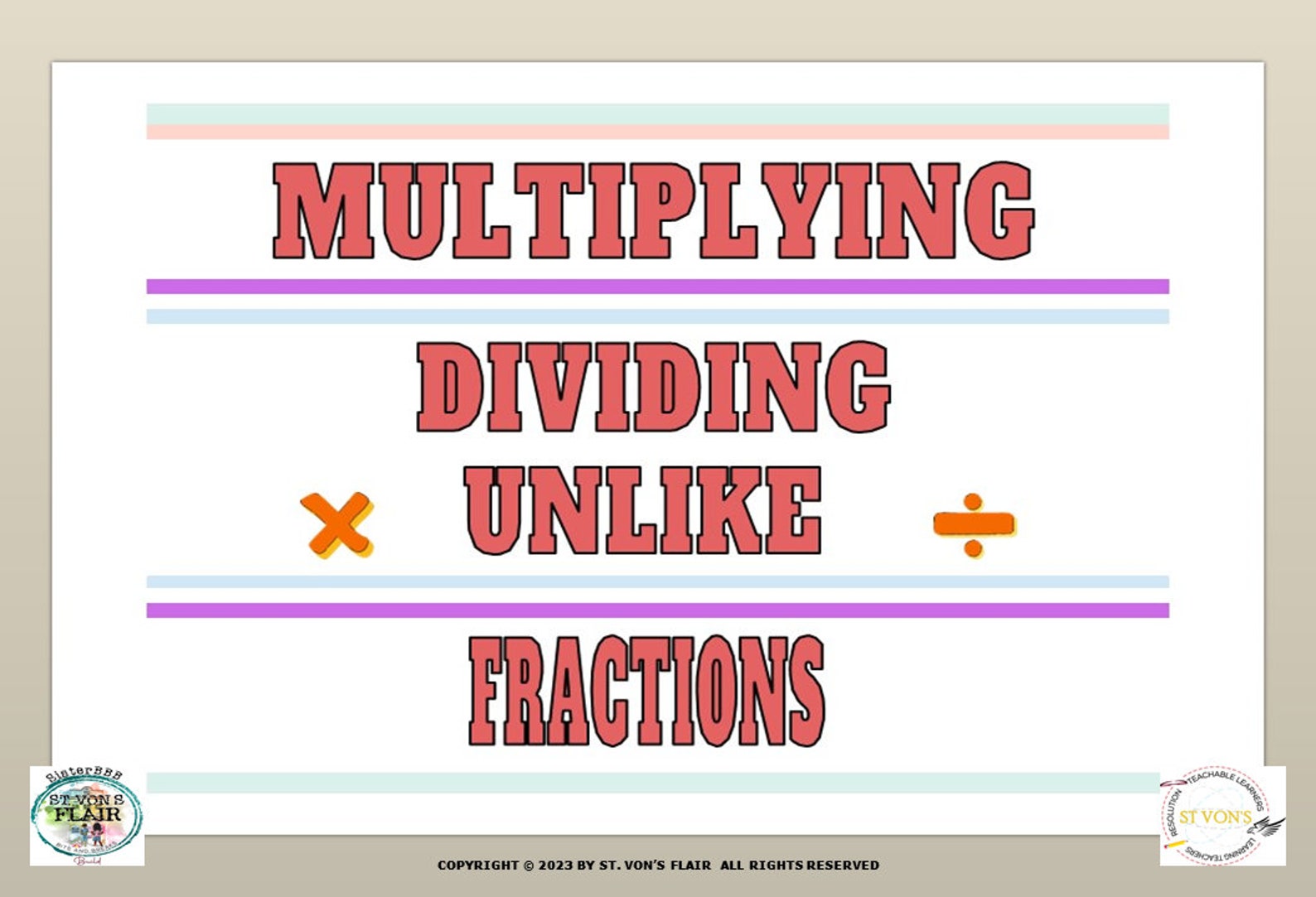 Multiplying and Dividing Unlike Fractions Worksheet Fractions Review ...