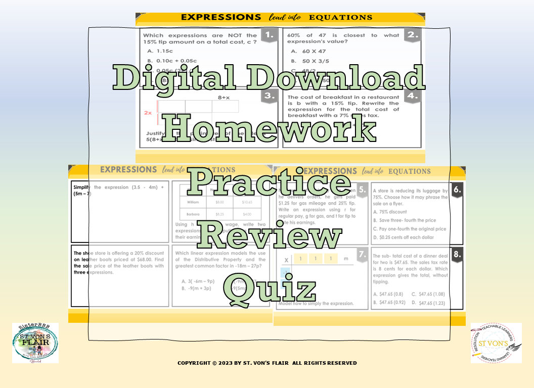 Expressions Lead Into Equations 5th-9th Grade Math Applicationspre ...