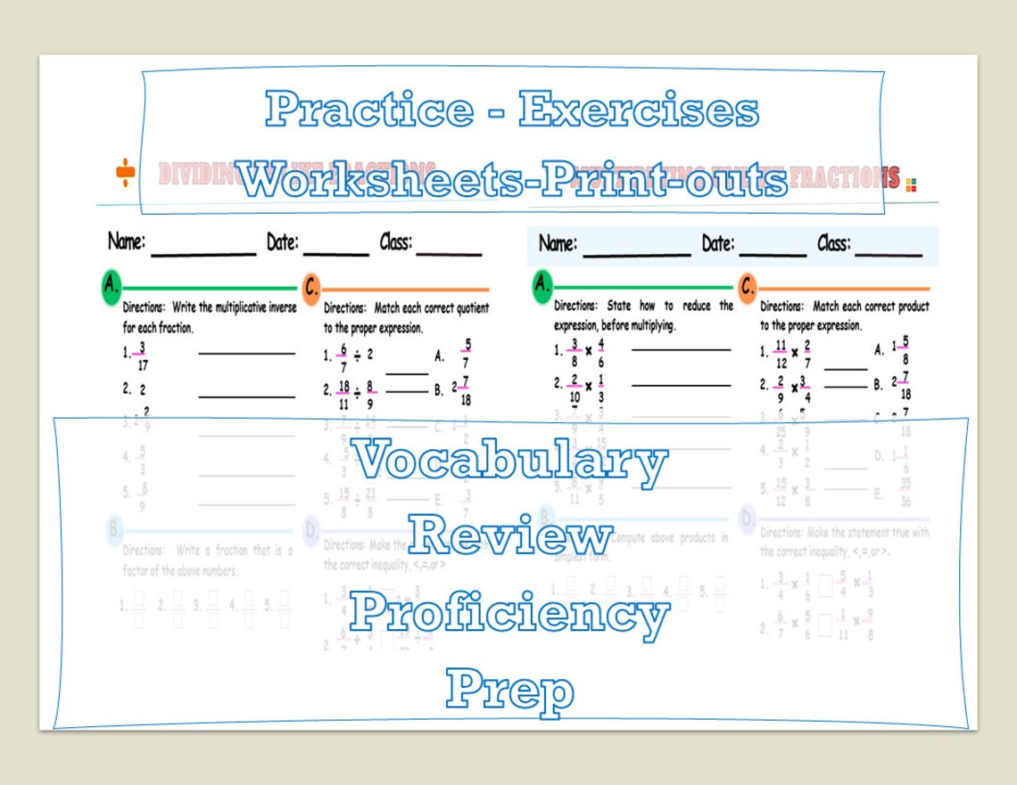 Multiplying and Dividing Unlike Fractions Worksheet Fractions Review ...