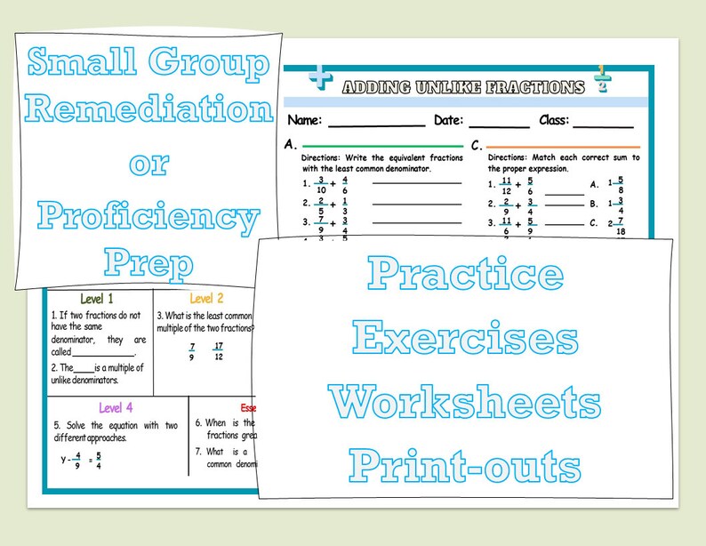 Adding Unlike Fractions Worksheets Printable Math 5th 6th Grade Middle ...
