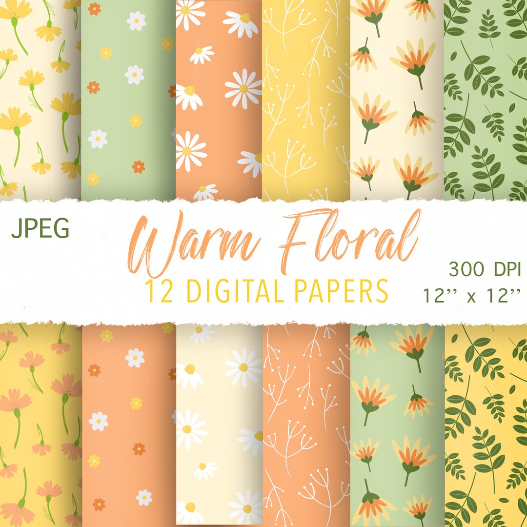 Set of Backgrounds for Printing. Warm Floral Digital Paper. Flower’s ...