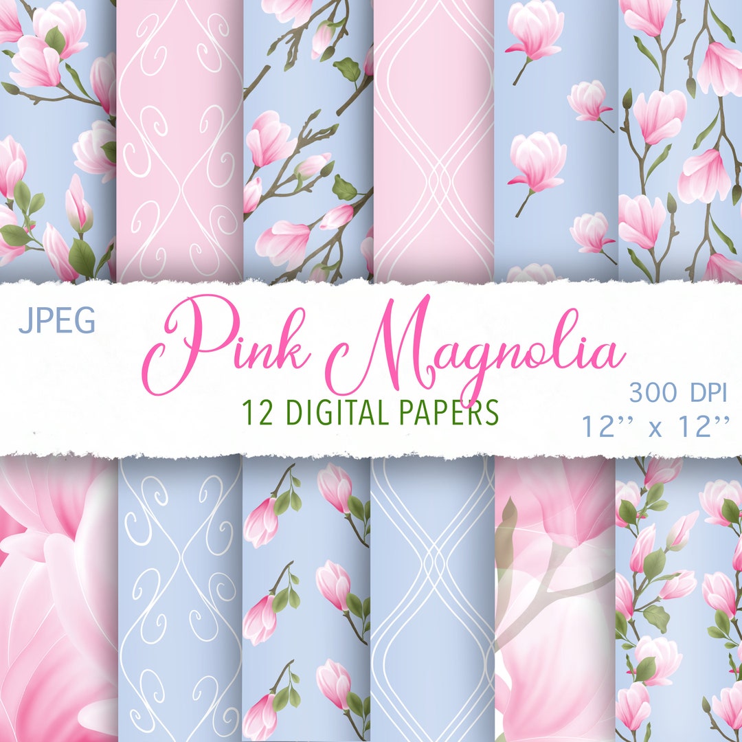 Set of Backgrounds for Printing. Pink Magnolia Digital Paper. Digital ...