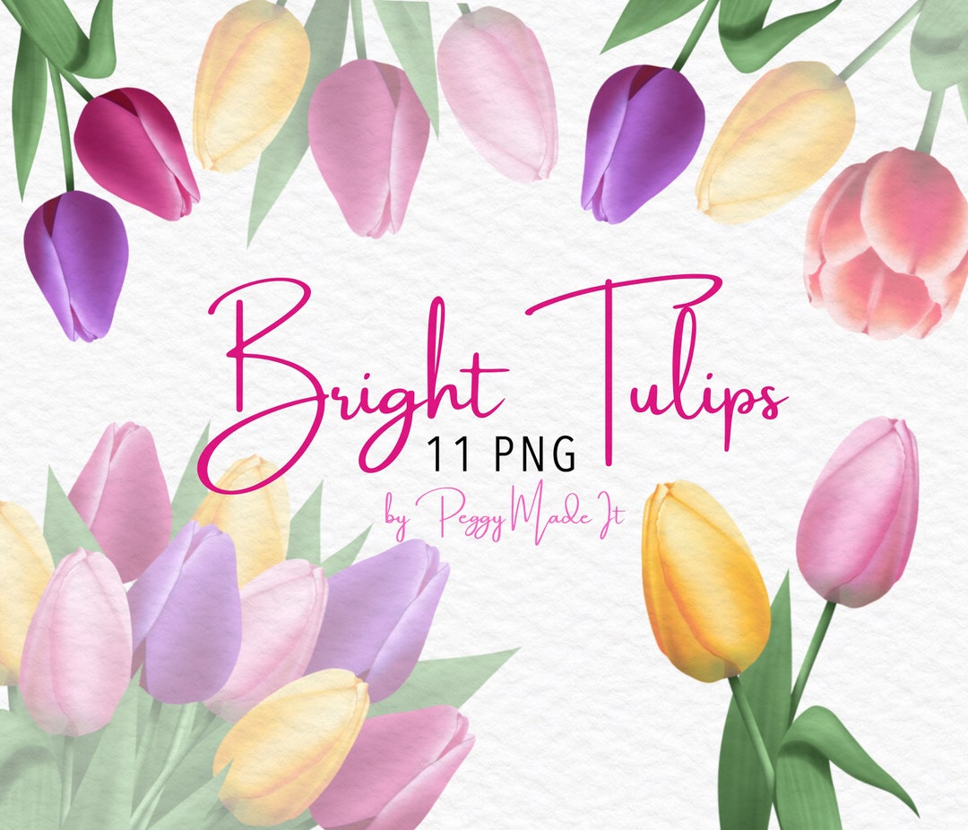 Digital Clip Art Spring Bright Tulips Individual PNG Elements for DIY ...