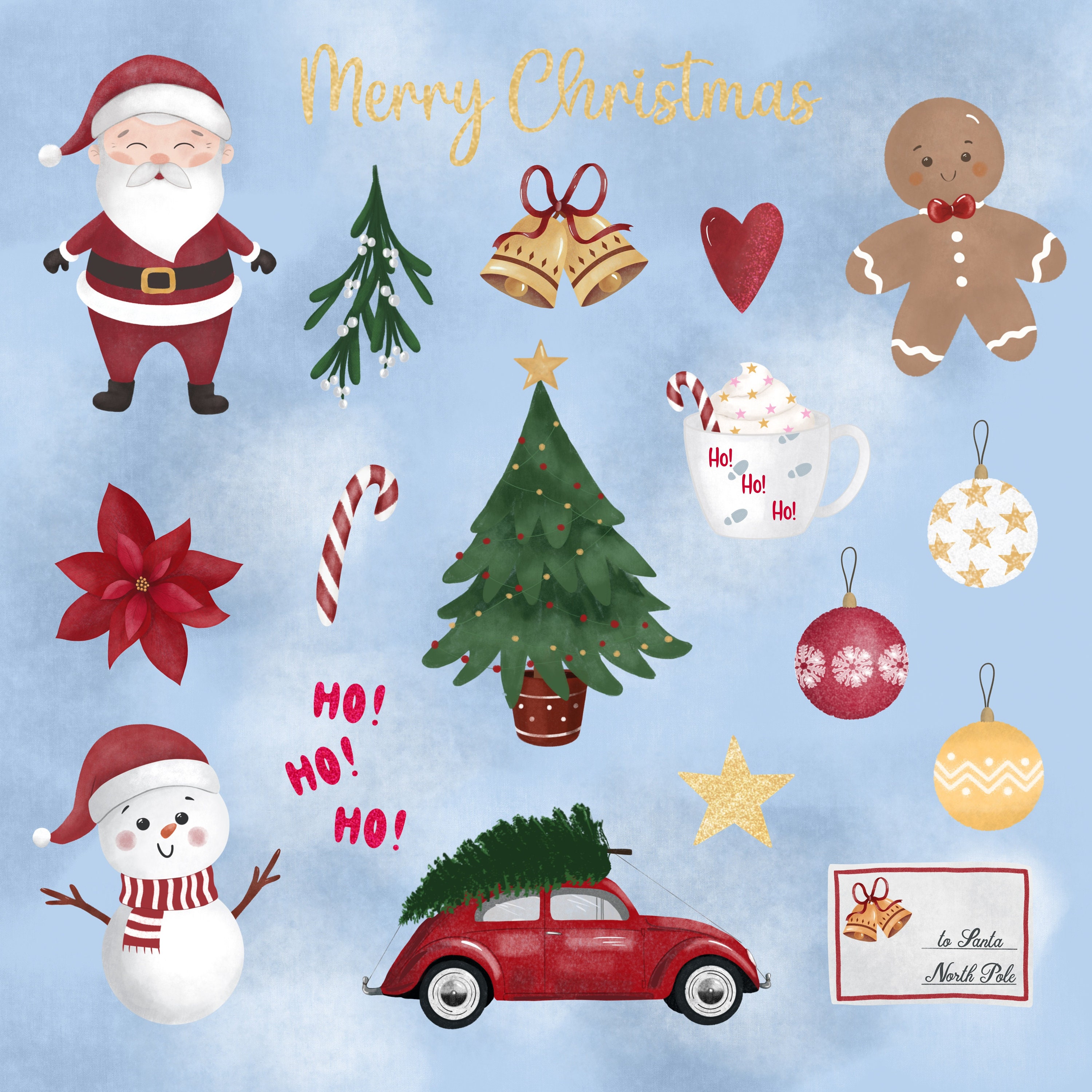 Cozy Christmas Clipart, Winter Holidays, Christmas Tree, Mistletoe ...