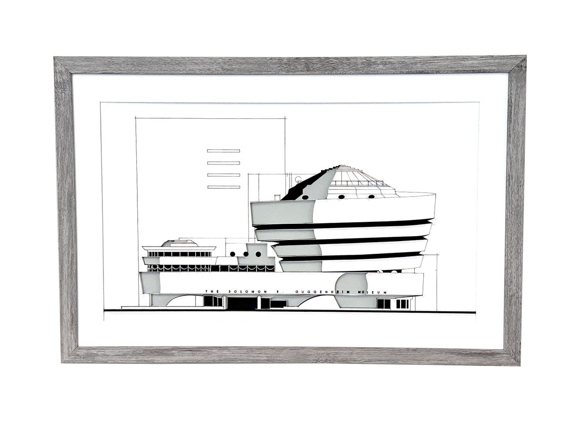 The Guggenheim Museum | Emboss Styled Architecture Elevation Wall Art ...