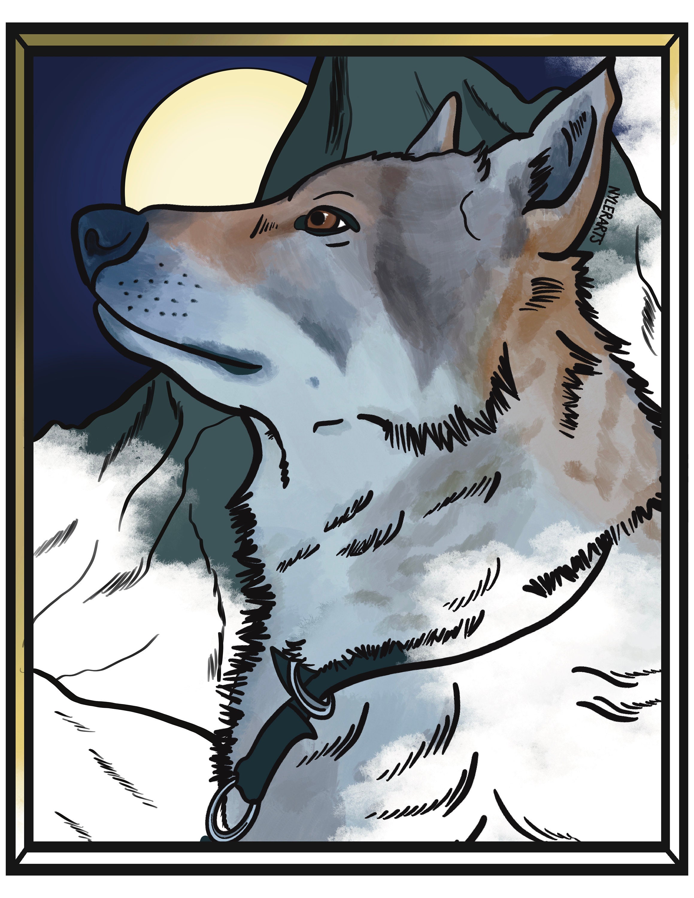 Husky Pose With the Moon (or Sun!) Coloring Page - Just Download and ...