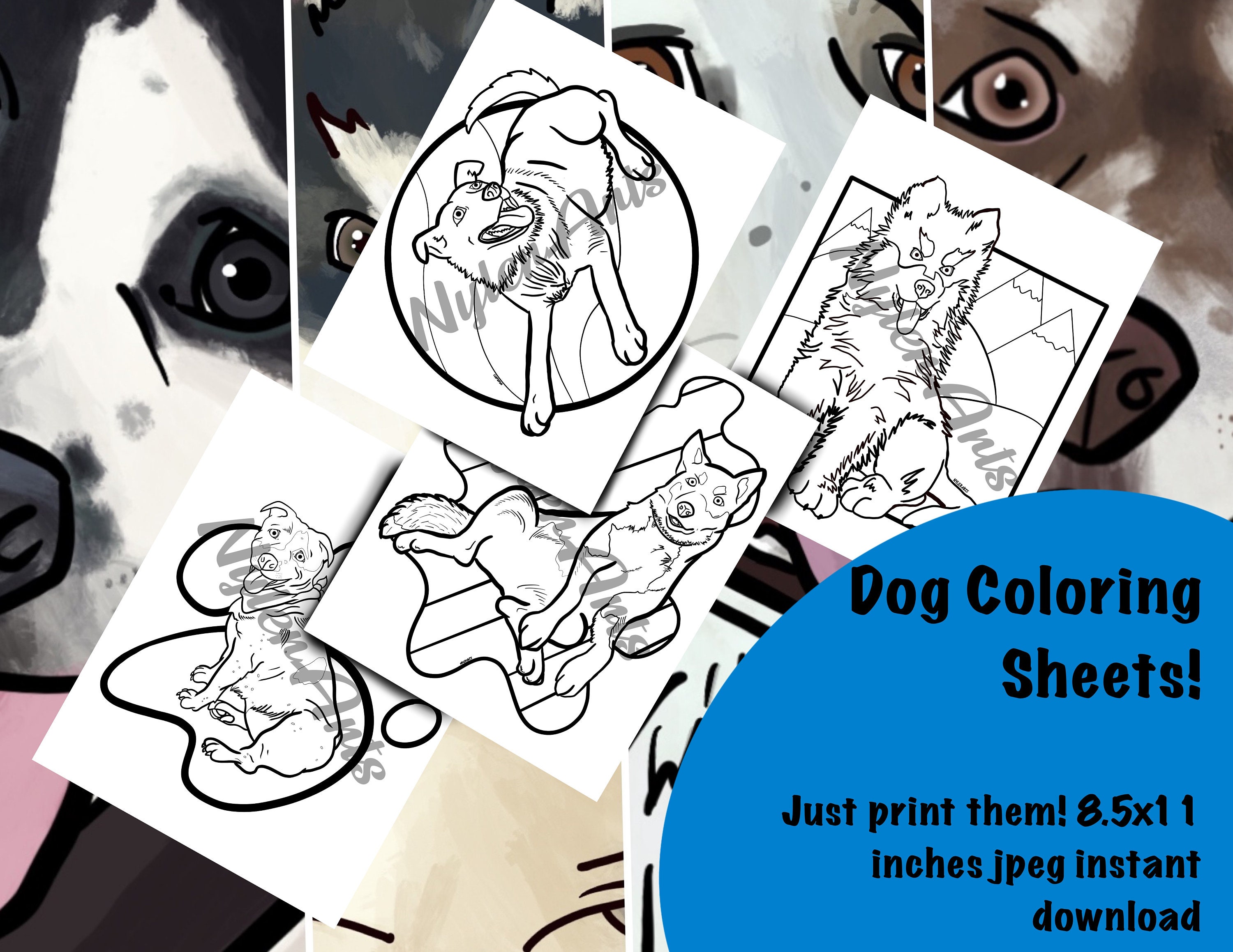 Printable Dog Coloring Pages 4 Pack Just Download and Print - Etsy