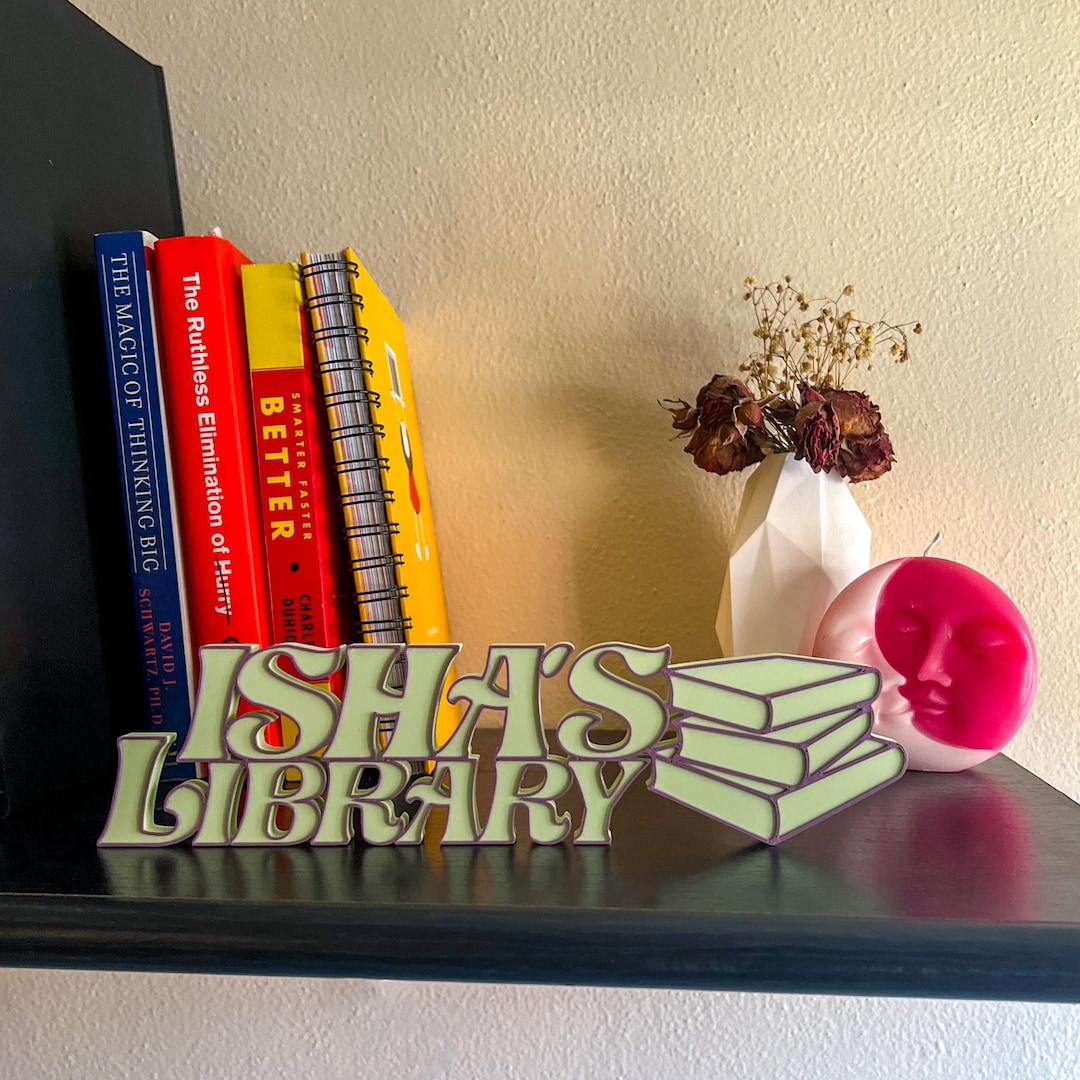 Personalized Library Sign for Nursery Bookshelves, 3d Printed Name for ...