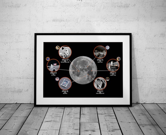 Moon Landings Infographic Map Fine Art Space Print - Etsy