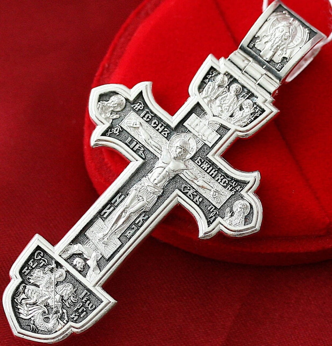 Men Large Greek Orthodox Christian Sailor Crucifix Solid Silver 925 St ...