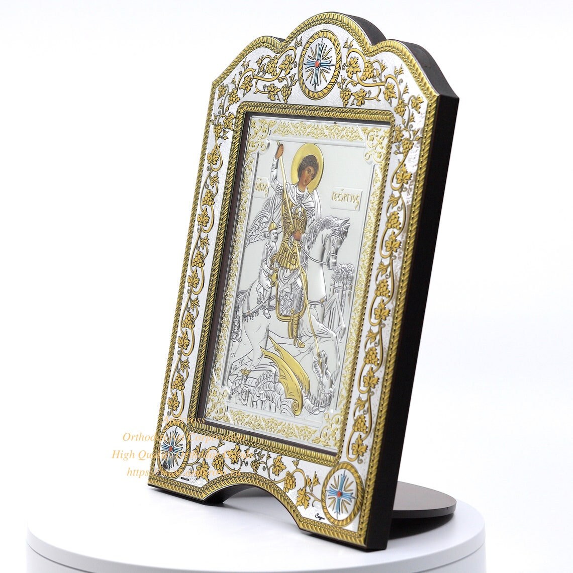 St. George Orthodox Icon, Silver & Gold Frame, 21x28cm - Etsy