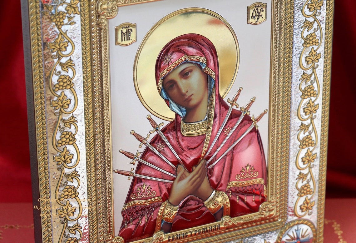 Christian Orthodox Silver Icon the Seven Swords Mother of God the Great ...