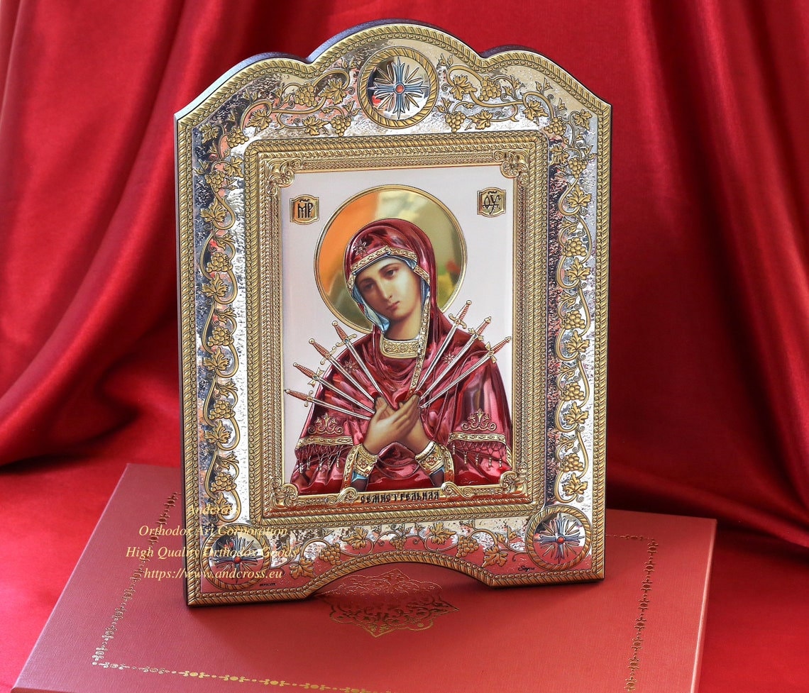 Christian Orthodox Silver Icon the Seven Swords Mother of God the Great ...