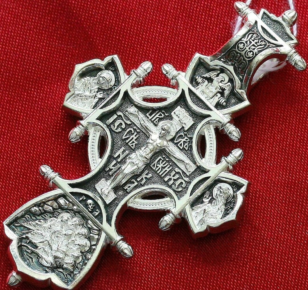 Orthodox Christian Big Body Prayer Crucifix for Men. Silver 925 Mother ...