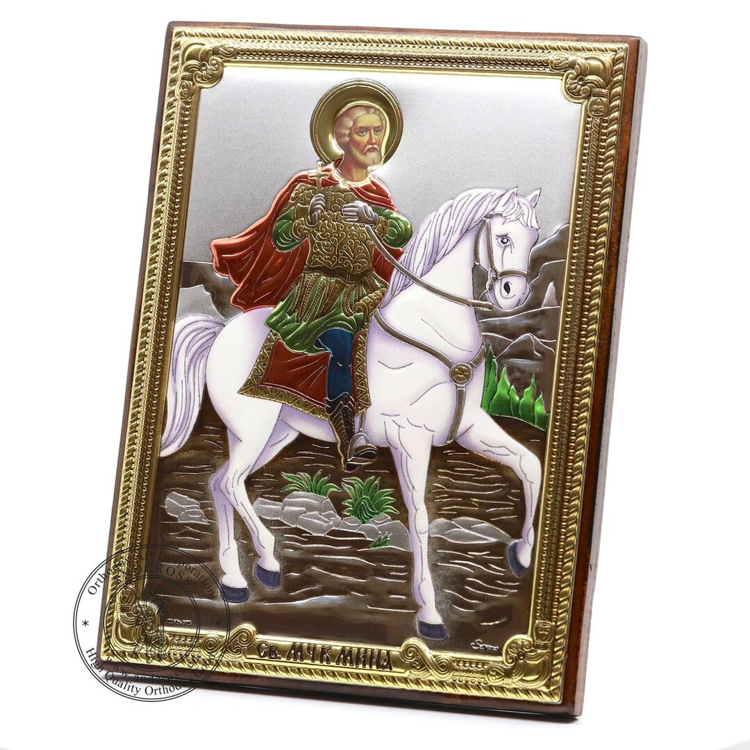 Handmade Icon of Saint Mina | Wooden Orthodox Icon | Saint Martyr Menas ...