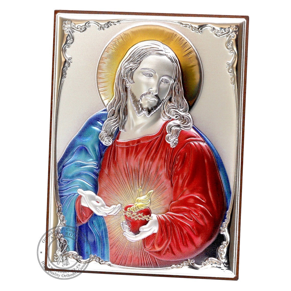 Catholic Wood Icon the Sacred Heart of Jesus. Silver Plated - Etsy