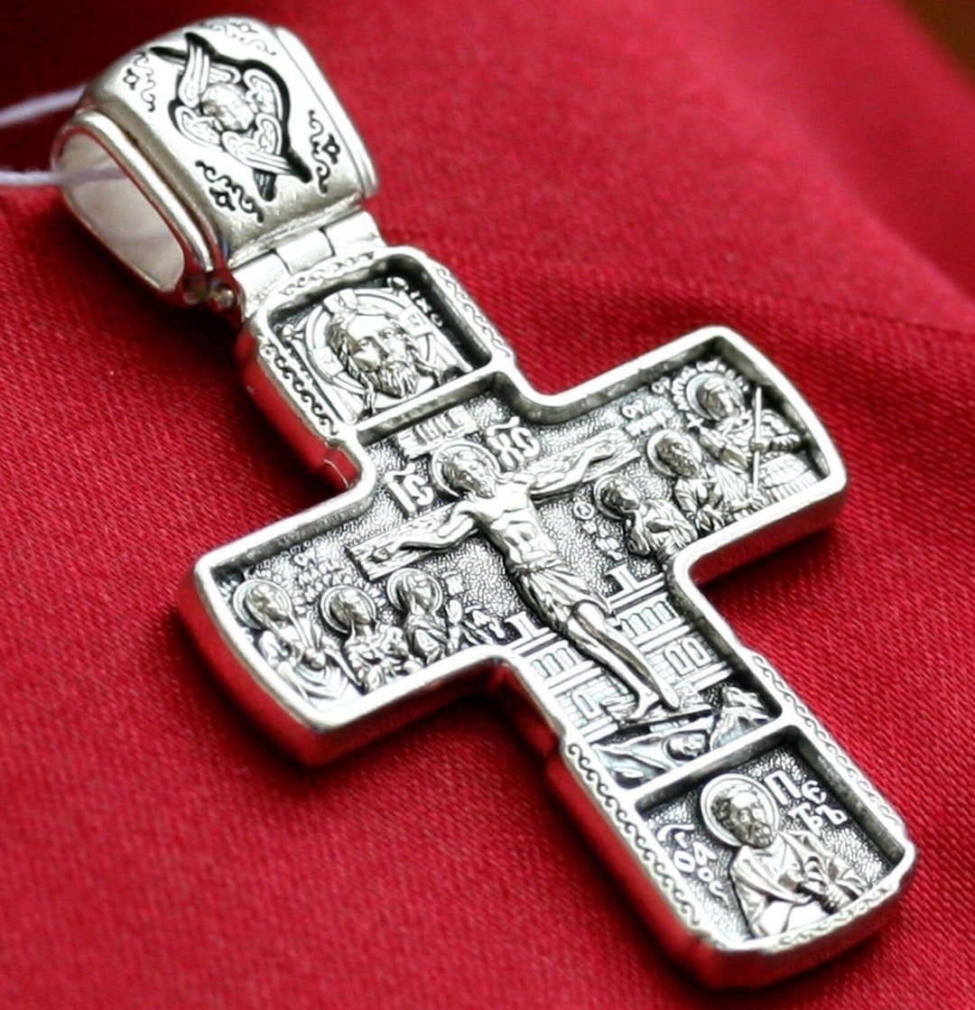 Men Christian Orthodox Big Body Prayer Cross Pendant Silver 925 Mother ...