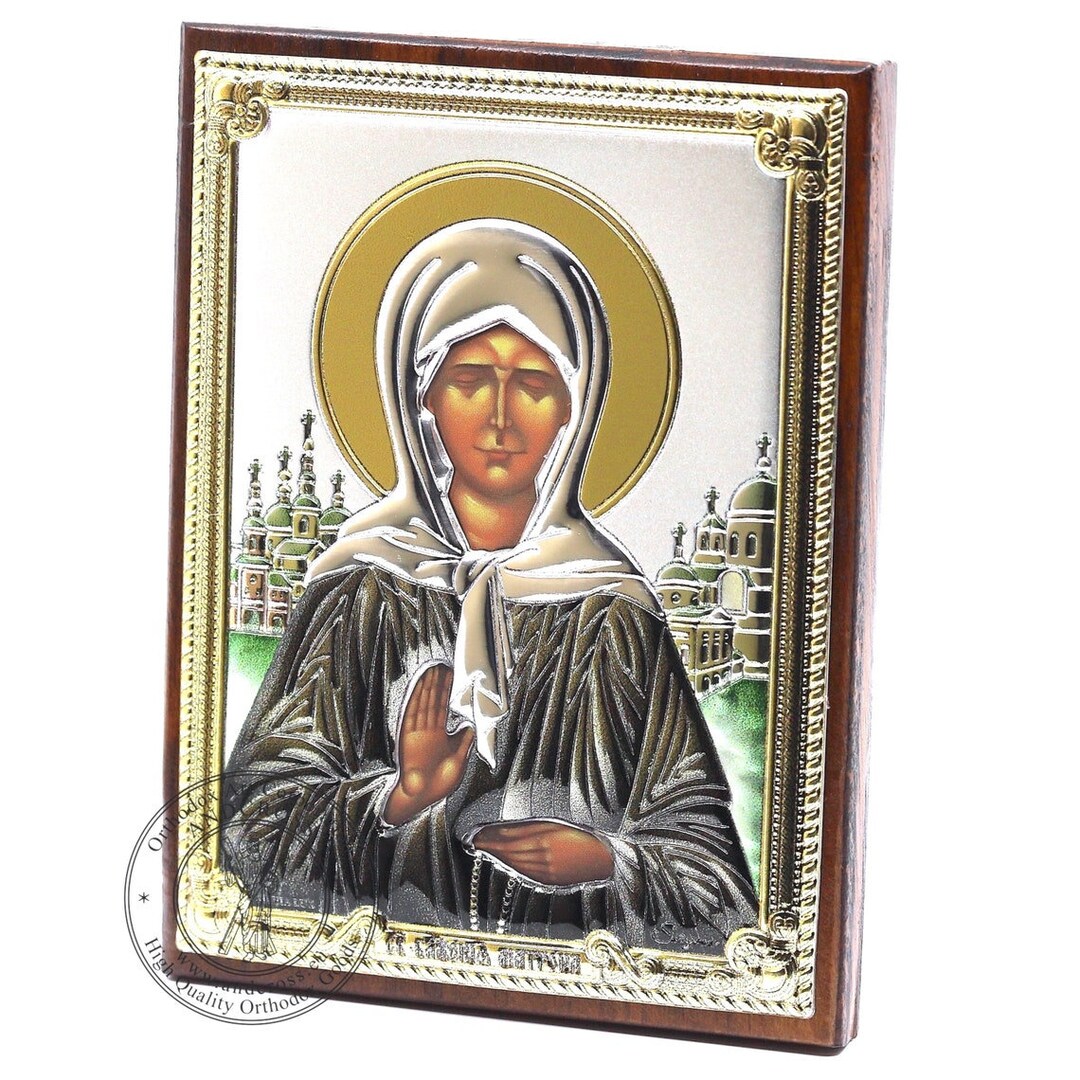 St. Matrona of Moscow. Icon Silver Plated .999 Oklad 3.1 X 4.3 8cm X ...