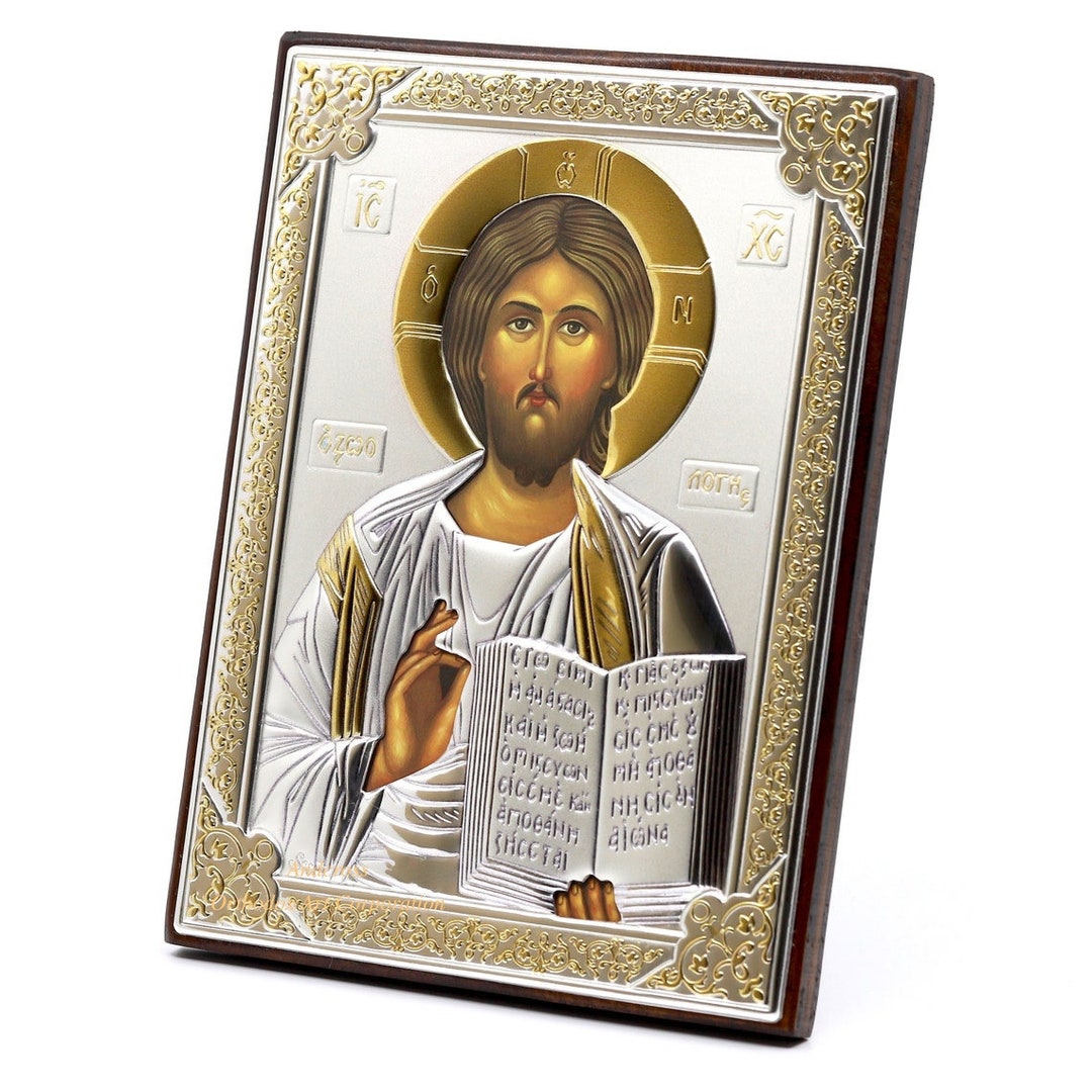 Handmade Wooden Orthodox Icon | Christ Pantocrator | 999 Silver Plated ...