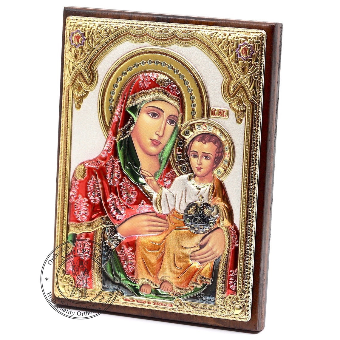 Mother of God Jerusalem Silver Plated .999 Wooden Orthodox Icon ( 3.1 ...