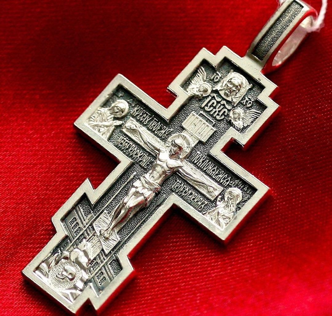 Men Russian Greek Orthodox Baptism Prayer Body Cross Silver 925 Blessed ...