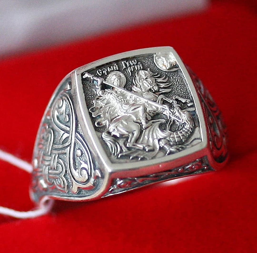 St. George and Dragon Ring, Sterling Silver Orthodox Christian Ring - Etsy